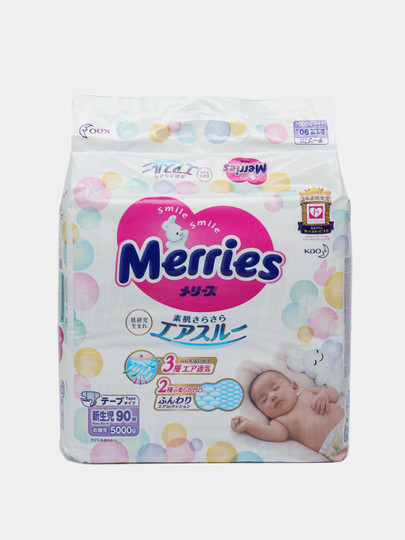 Подгузники Merries для новорожденных, 5 кг, 90 шт : общая информация и ...