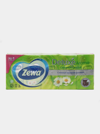 Платки Zewa Deluxe Ромашка 3 слоя 10 шт, 32 в коробке : общая ...